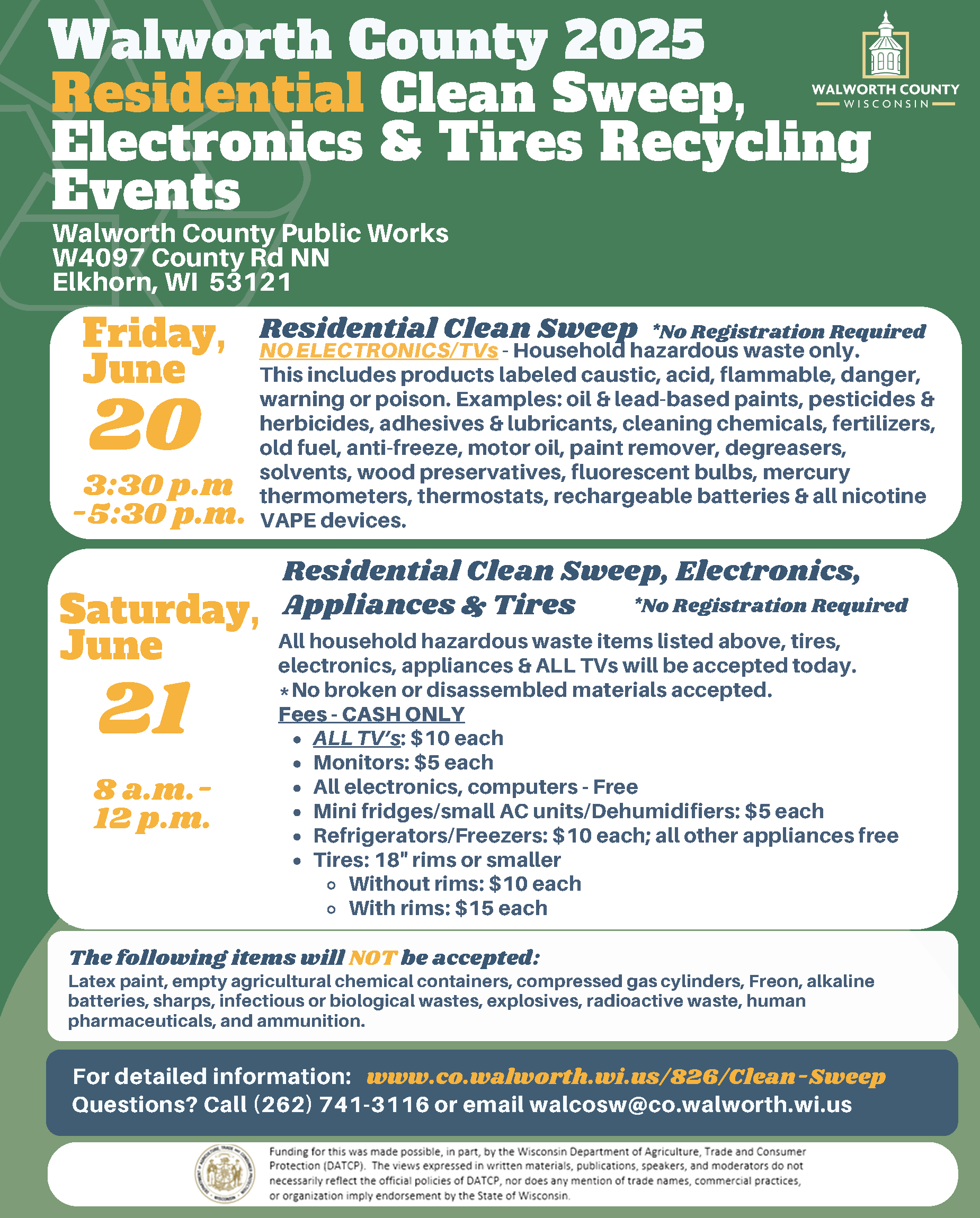 Walworth County 2025 ResidentialClean Sweep, Electronics & Tires ...