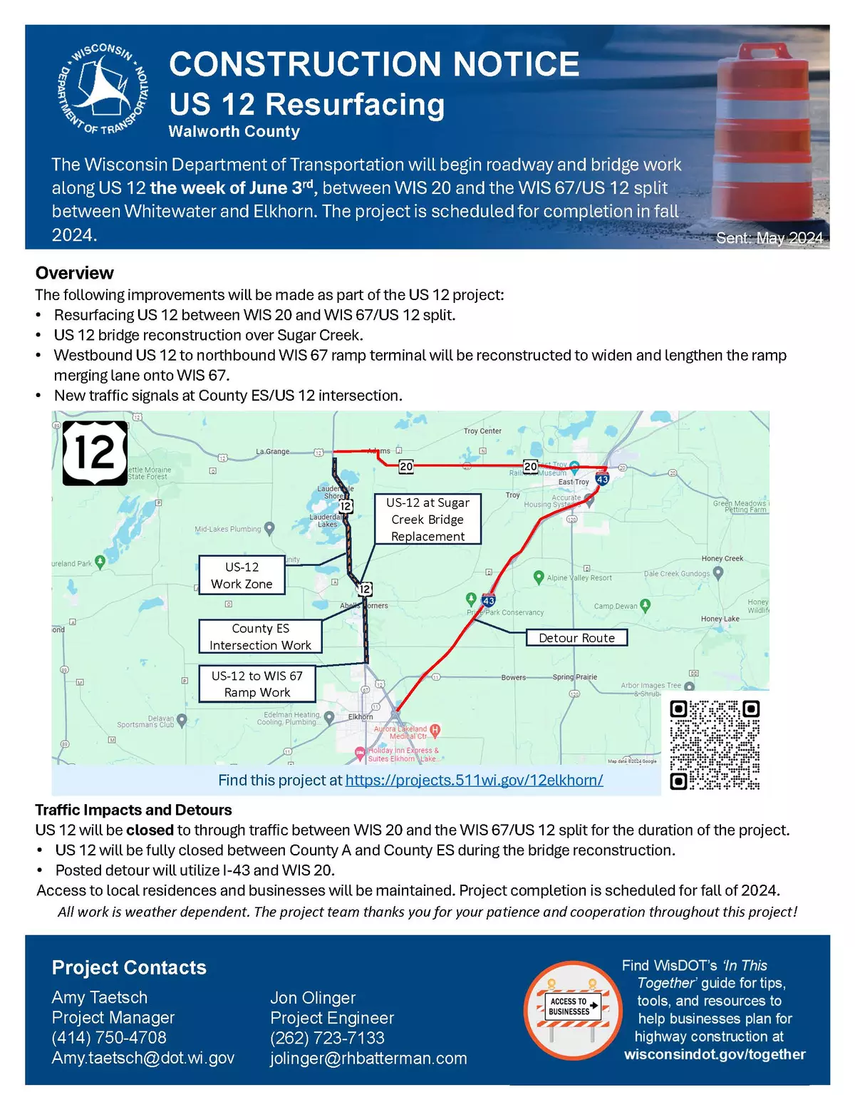 US 12 (WIS 20 to WIS 67/US 12 Split)- Upcoming Road Closure Notice ...